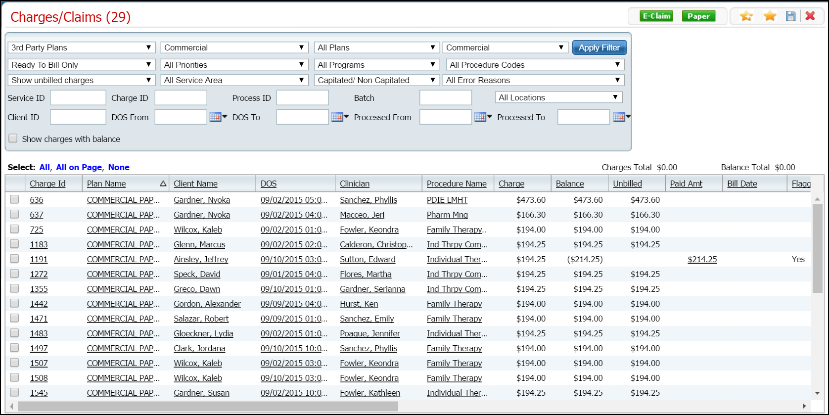 Export the Charges Claims List Page Data to Excel