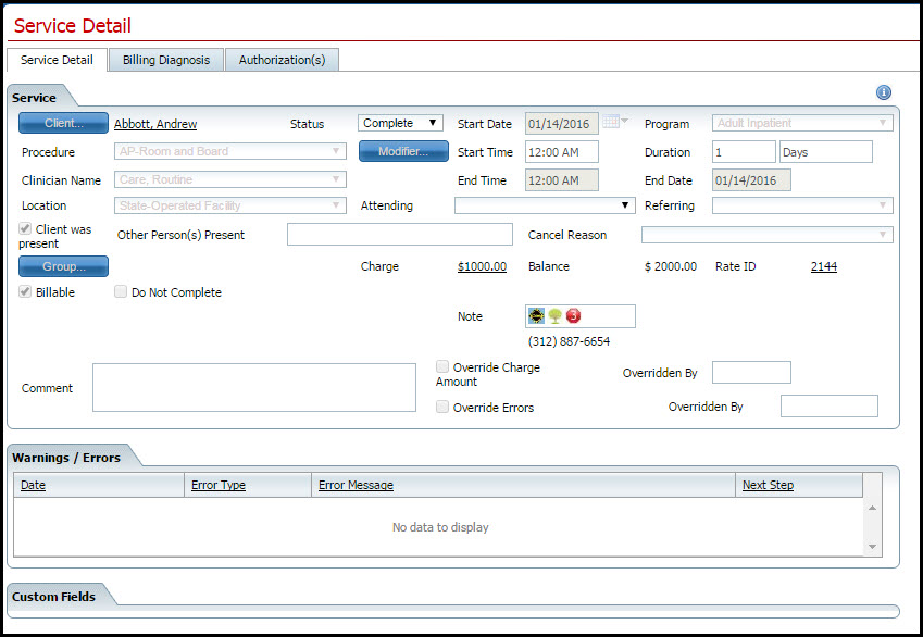 Service Detail Page Field Definitions