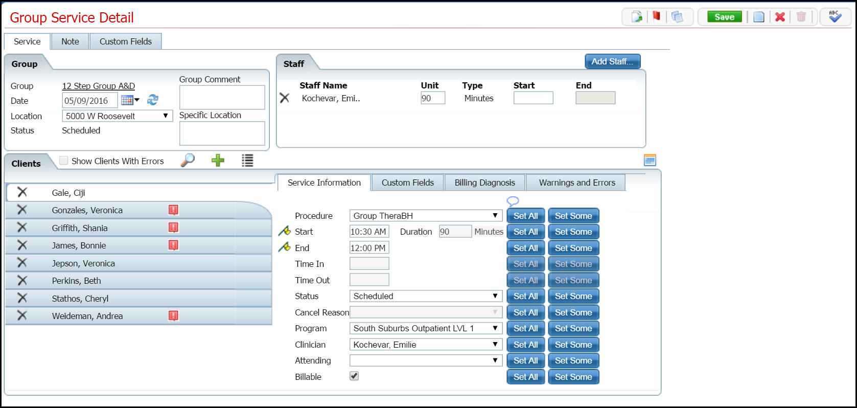 Display the Group Service Detail Page